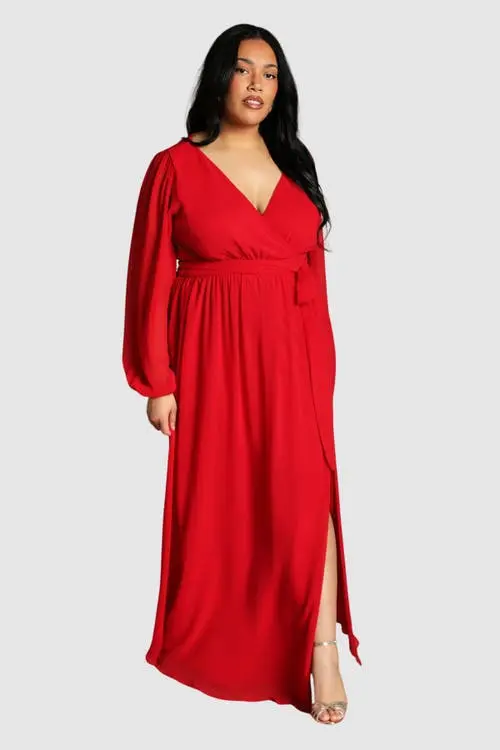 Coast Plus V-neck Wrap Maxi Dress - Red