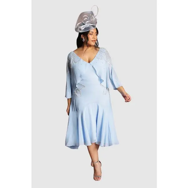 Coast Embellished Cape Sleeve Midi Dress - Powder Blue