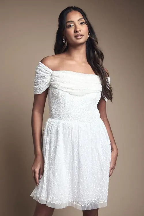 Coast Bardot Embellished Bridal Mini Dress