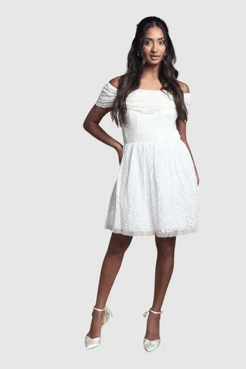 Coast Bardot Embellished Bridal Mini Dress - Ivory