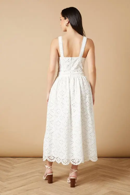 OASIS Embroidered Broderie Midi Dress