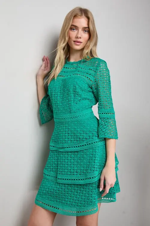 OASIS Lace Trim Detail Sleeved Mini Dress