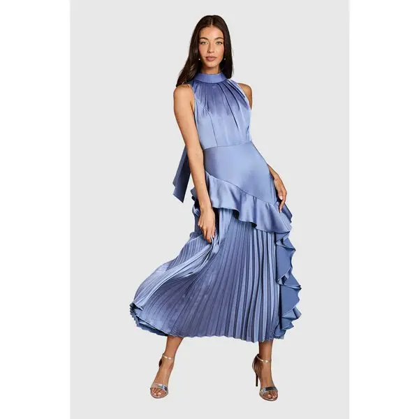 Coast Satin Crepe High Neck Pleated Midi Dress