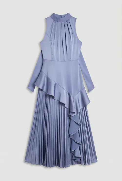 Coast Satin Crepe High Neck Pleated Midi Dress