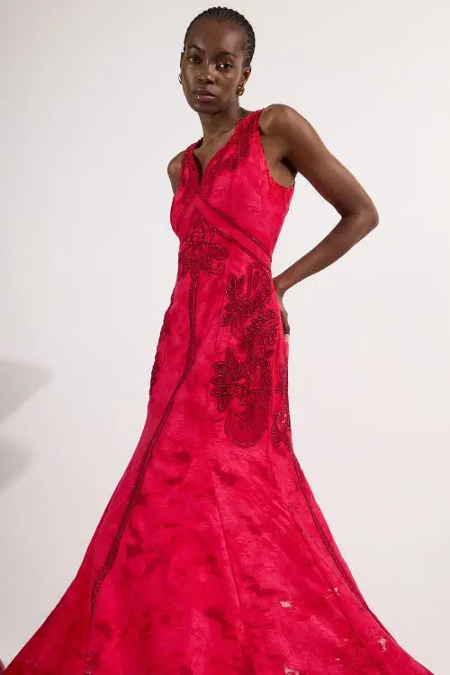 Karen Millen Beaded Open Back Maxi Dress
