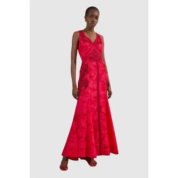 Karen Millen Beaded Open Back Maxi Dress - Fuchsia