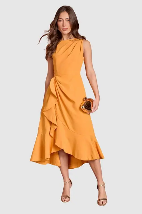 Coast Crepe Ruffle Low Back Dress - Orange