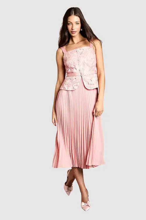 Coast Lace Peplum Belted Midi Dress - Pink
