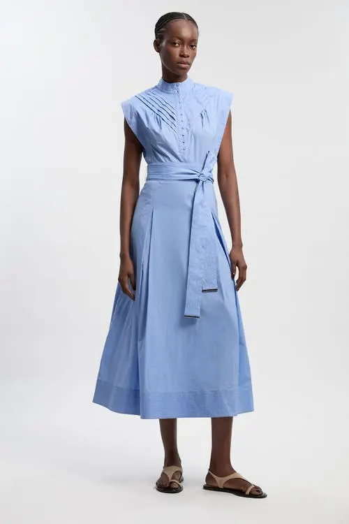 Karen Millen Cotton Tie Waist Midi Dress - Blue
