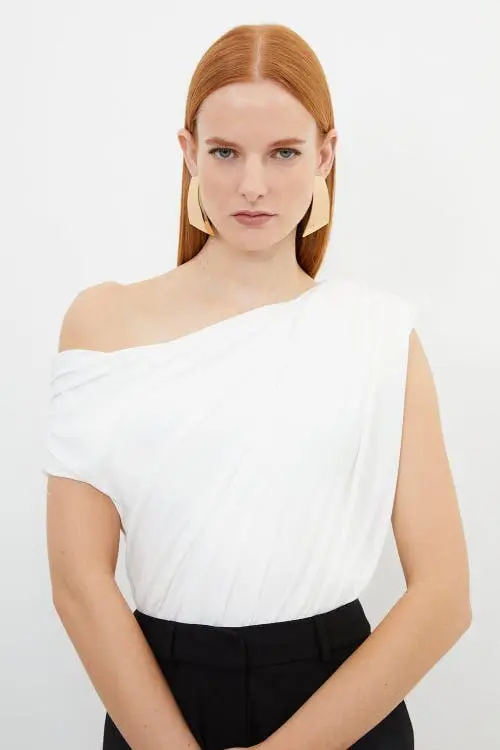 Karen Millen Asymmetrical One-shoulder Bodysuit - Ivory