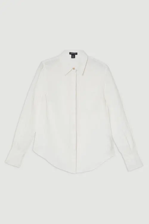 Karen Millen Linen Blend Long Sleeve Shirt - White