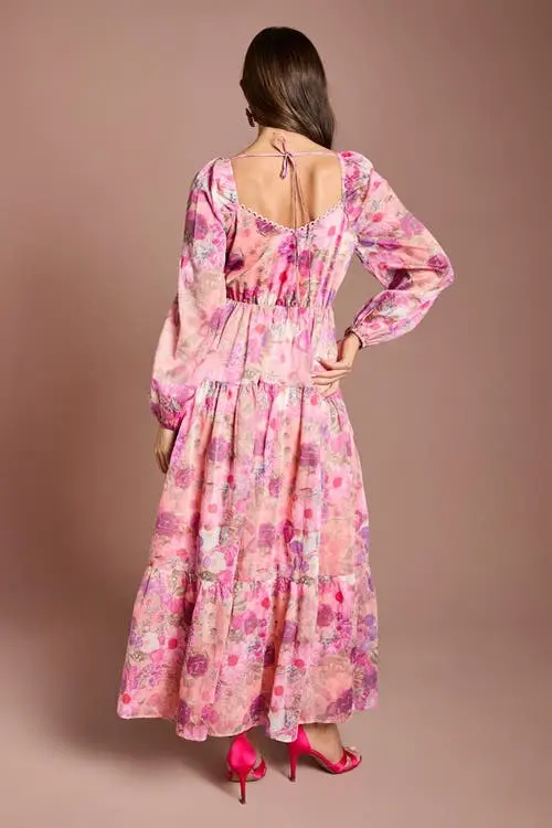 Coast Printed Fit & Flare Maxi Dress With Balloon Sleeves