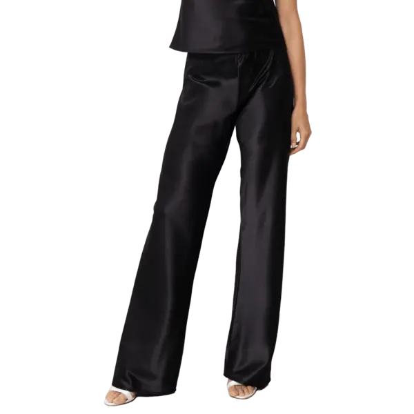 SELF-ADORE Olivette Satin Feel Wide Leg Pants - Black