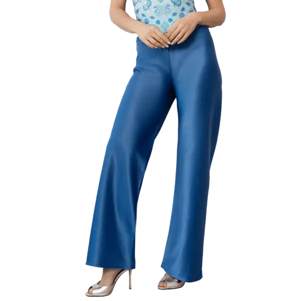 SELF-ADORE Olivette Satin Feel Wide Leg Pants - Blue