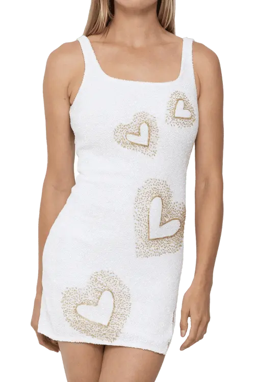 SELF-ADORE Love Hand Beaded Embellished Mini Dress