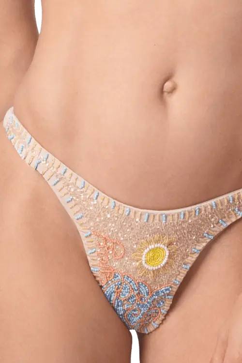 SELF-ADORE High Tide Hand Beaded Bikini Bottom - Sand