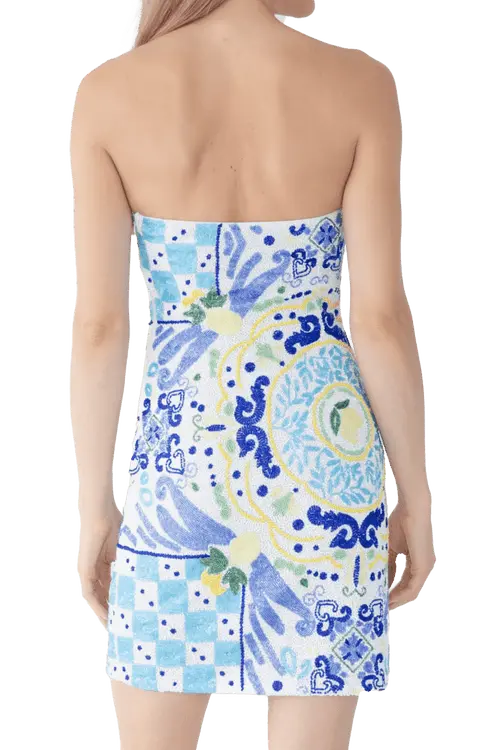 SELF-ADORE Limoncello Hand Beaded Embellished Mini Dress