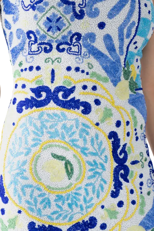 SELF-ADORE Limoncello Hand Beaded Embellished Mini Dress