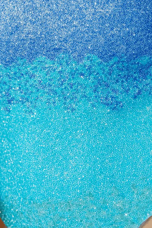 SELF-ADORE Ombre Hand Beaded One Piece Swimsuit - Blue