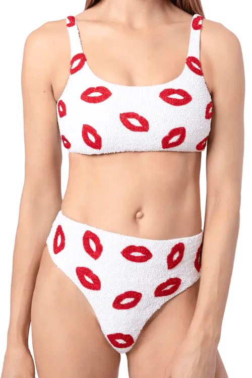 SELF-ADORE Kiss Hand Beaded Bikini Top - White