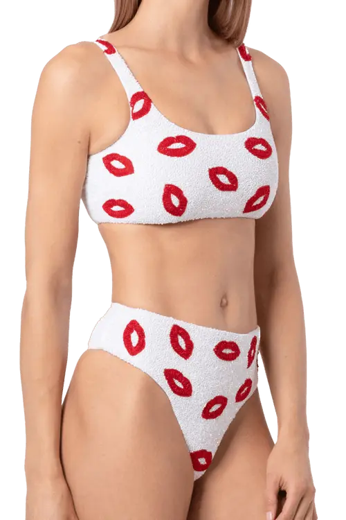 SELF-ADORE Kiss Hand Beaded Bikini Top - White