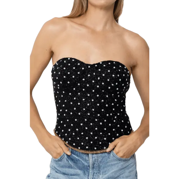 SELF-ADORE Perla Hand Beaded Embellished Corset Top - Black