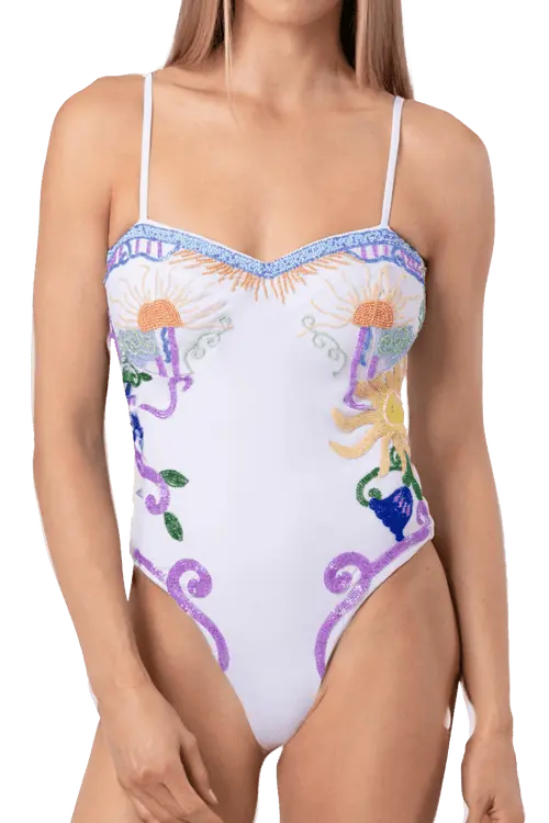 SELF-ADORE Serenity Hand Beaded Embellished One Piece Swimsuit
