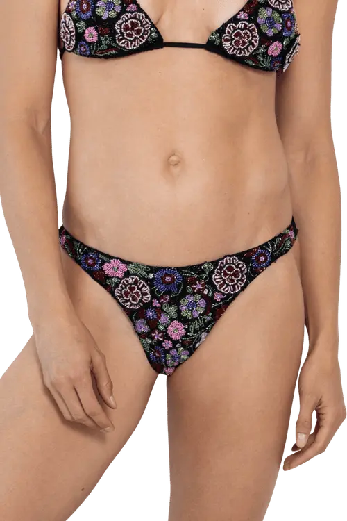 SELF-ADORE Fleur 3d Hand Beaded Triangle Bikini Top - Black