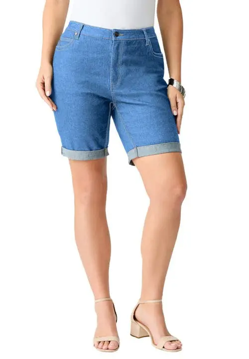 Roaman's 7 Cuffed Short - Light Stonewash