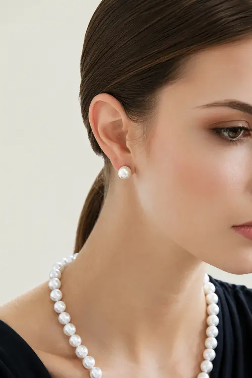 The Pearl Source 9mm Round South Sea Pearl Stud Earrings - White Gold