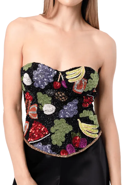 SELF-ADORE Fruit Embellished Corset Top - Black