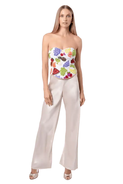 SELF-ADORE Fruit Embellished Corset Top - White