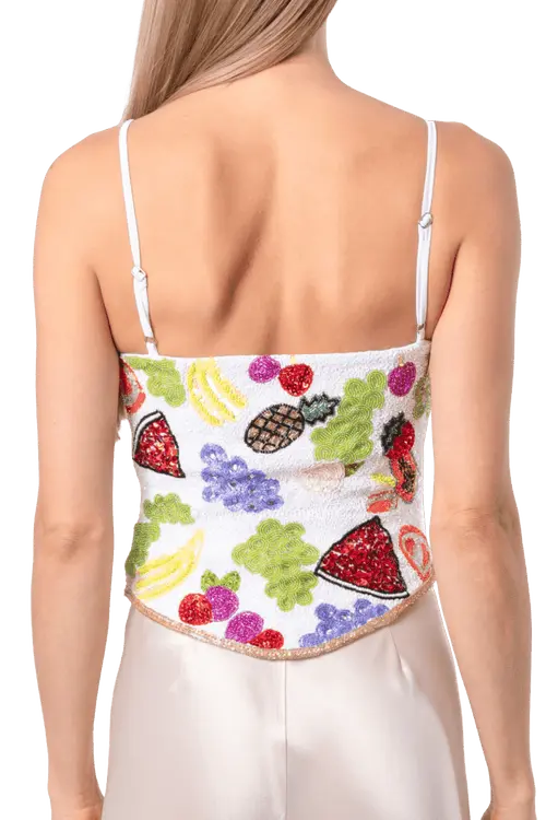 SELF-ADORE Fruit Embellished Corset Top - White