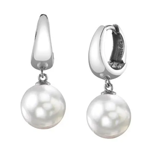The Pearl Source White South Sea Pearl Hoop Dangle Earrings - White Gold
