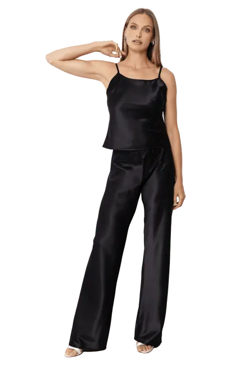 SELF-ADORE Olivette Satin Feel Cropped Top - Black