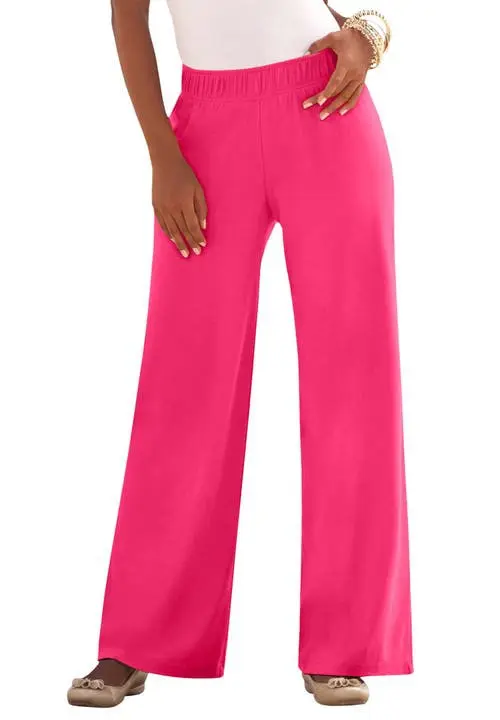 ROAMAN'S Pull On Wide Leg Soft Knit Pant - Pink Burst
