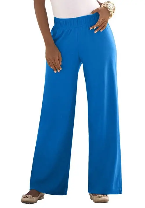 Roaman's Pull-on Wide Leg Soft Knit Pant - Vivid Blue