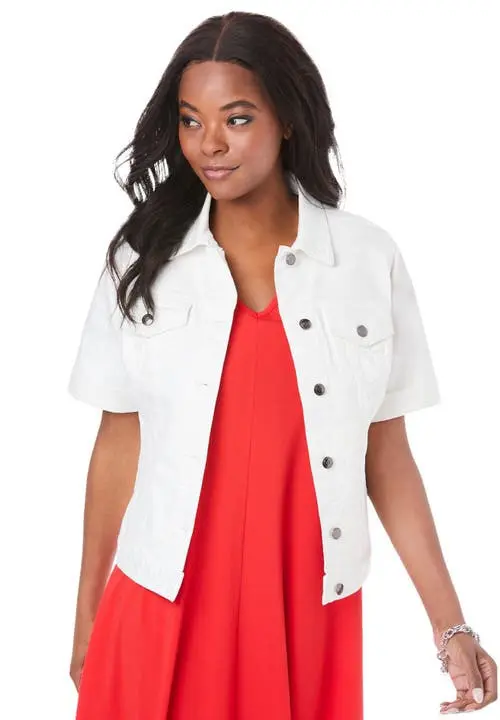ROAMAN'S Short Sleeve Stretch Denim Jacket - White