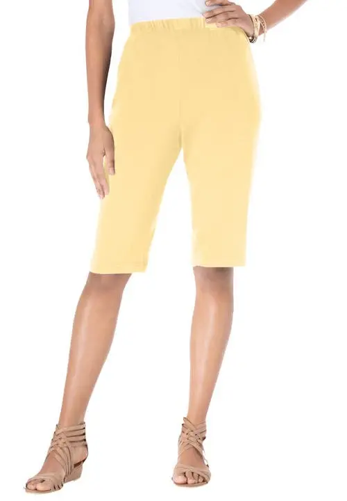 Roaman's Soft Knit Pull-on Bermuda Shorts - Banana