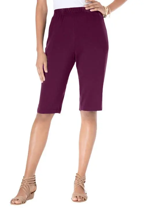 Roaman's Soft Knit Pull-on Bermuda Shorts - Dark Berry