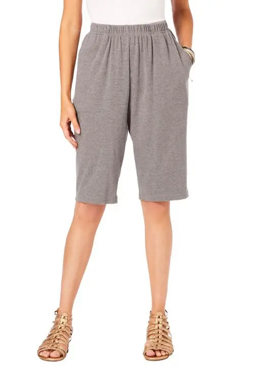 Roaman's Soft Knit Pull-on Bermuda Shorts - Medium Heather Grey