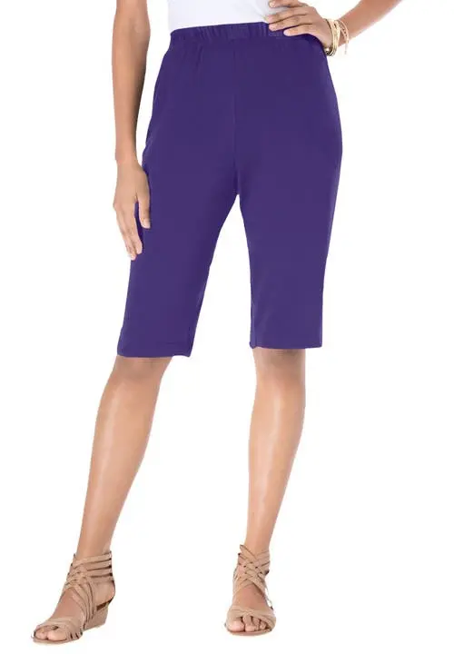 Roaman's Soft Knit Pull-on Bermuda Shorts - Midnight Violet