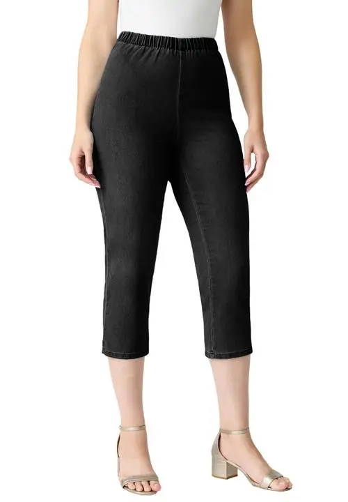 ROAMAN'S Comfort Stretch Capri Jean - Black Denim