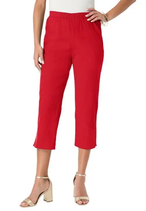Roaman's Comfort Stretch Capri Jeans With Side Slits - Vivid Red