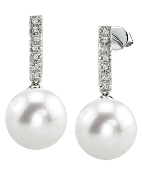 The Pearl Source Freshwater Pearl And Diamond Drop Earrings - White Gold