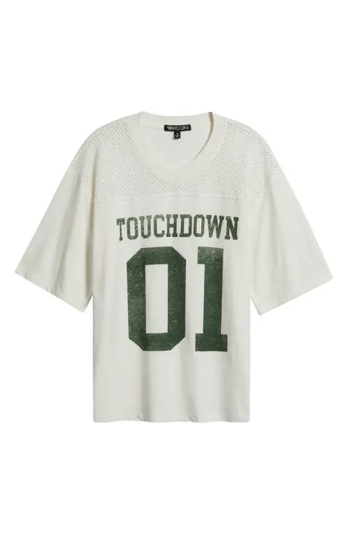 VINYL ICONS Mesh Yoke Fleece Graphic T-shirt