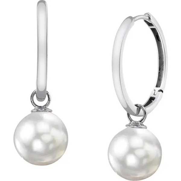The Pearl Source 14k Gold White South Sea Pearl Galilea Dangling Hoop Earrings - White Gold
