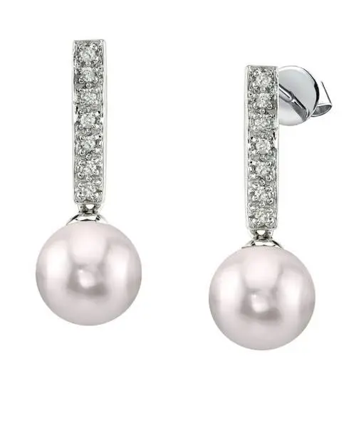 The Pearl Source Akoya Pearl And Diamond Dangle Earrings - White Gold