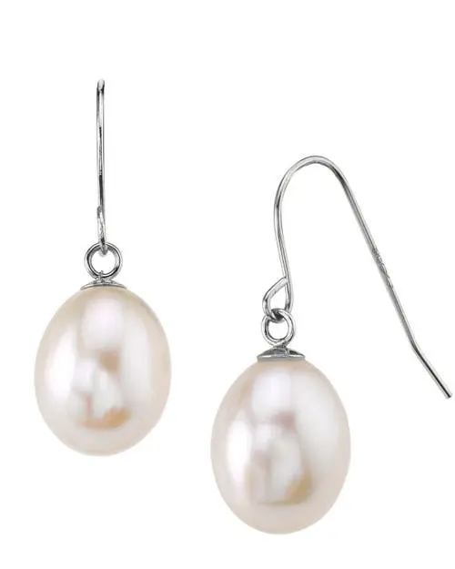 THE PEARL SOURCE 14k Gold Dropshape Freshwater Pearl Iris Earrings - White Gold