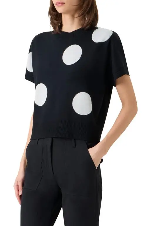 Akris Relaxed Polka Dot Short Sleeve Virgin Merino Wool Sweater